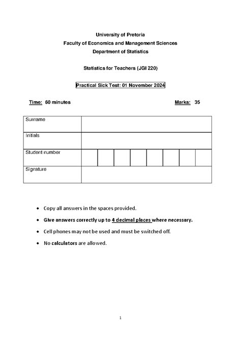 Jgi 220 Practical Sick Test Memorandum 2024 University Of Pretoria Faculty Of Economics