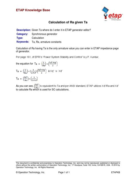 Etap Knowledge Base Calculation Of Ra Given Ta Pdf