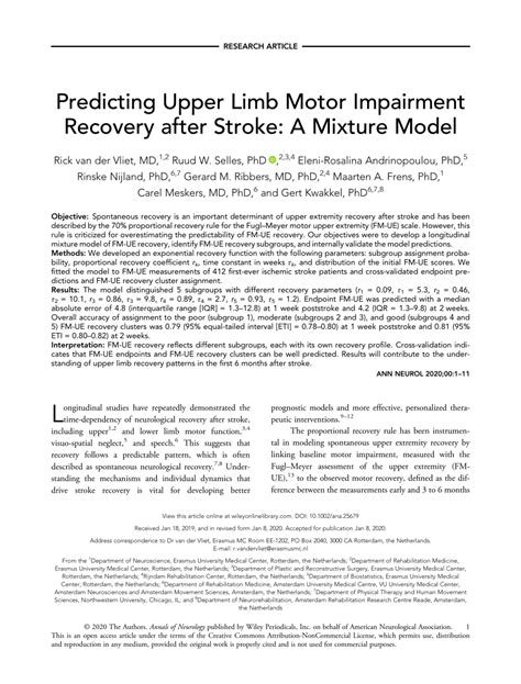 Pdf Predicting Upper Limb Motor Impairment Recovery After Stroke A