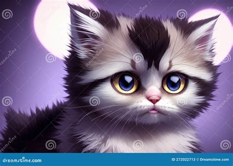 Fluffy Cat With Big Cute Eyes Charming Puss With Disheveled Fur