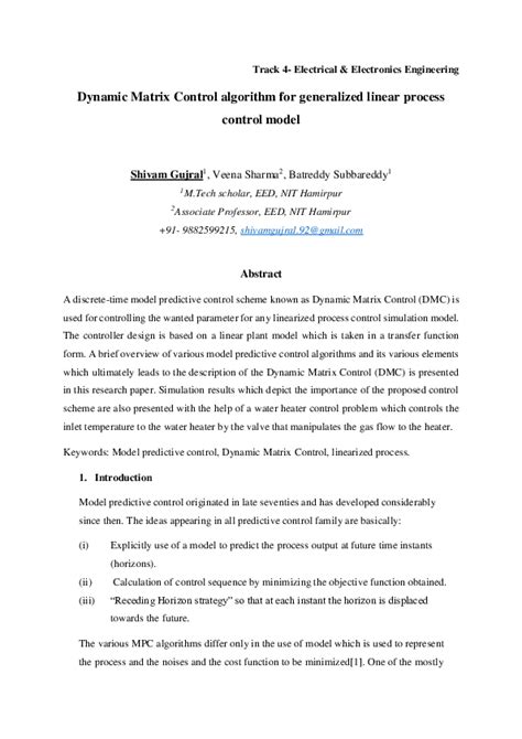 pdf dynamic matrix control algorithm for generalized linear process