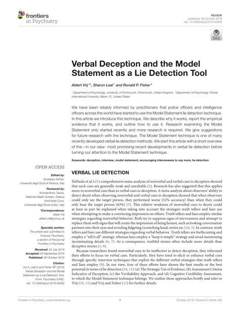 Pdf Verbal Deception And The Model Statement As A Lie Detection Tool