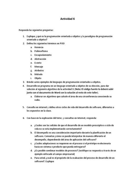 Actividad 4 Pdf Programación Orientada A Objetos Objeto Informática