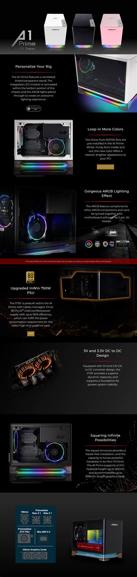 InWin A Prime RGB Mini ITX Case With W PSU White Msy Com Au