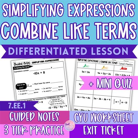 Simplifying Expressions Combine Like Terms Lesson Guided Notes