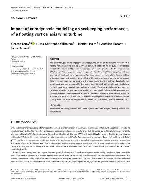 Impact Of Aerodynamic Modelling On Seakeeping Performance Of A Floating Vertical Axis Wind