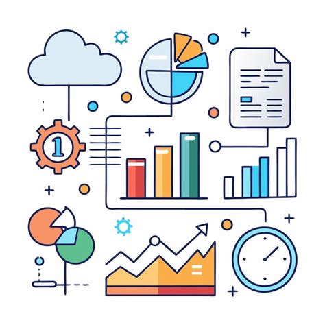 colorful infographic elements including charts graphs and a clock