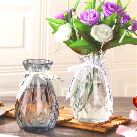 简约现代小号小口圆肚玻璃瓶插花瓶子渐变色丝带满天星百合水培 虎窝淘