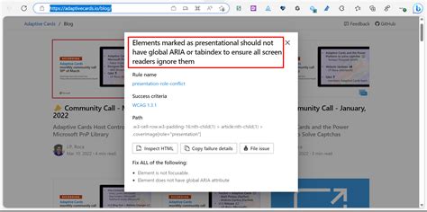 Adaptive Card Elements Marked As Presentational Should Not Have