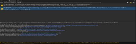 warning the communication api versions between unity and python differ