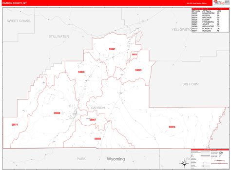 Carbon County Mt Zip Code Wall Map Red Line Style By Marketmaps Mapsales