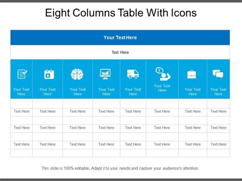 Eight Columns Table With Icons Graphics Presentation Background For