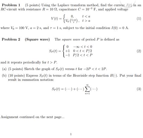 solved problem 1 5 points using the laplace transform