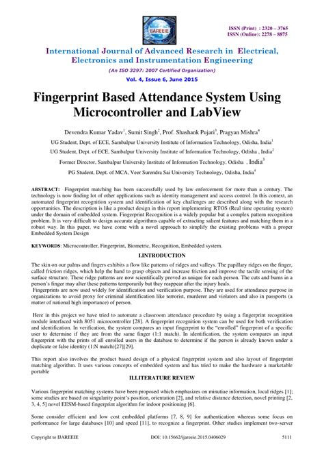 Pdf Fingerprint Based Attendance System Using Microcontroller And Labview