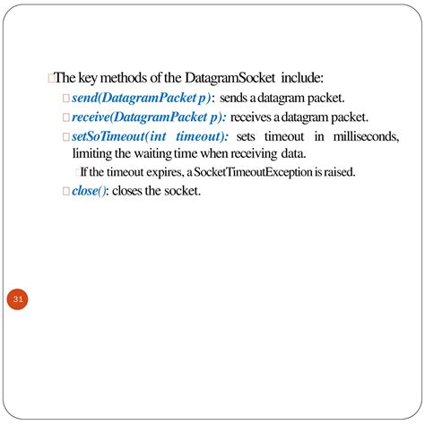Java Networking 31 40 The Key Methods Of The Datagramsocket Include Senddatagrampacket P