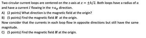 solved two circular current loops are centered on the z axis