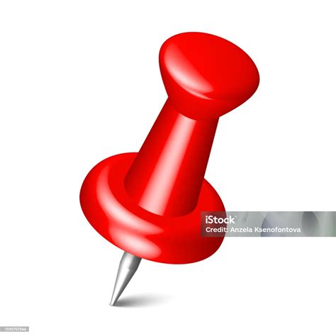 흰색 배경에 격리된 사실적인 빨간색 엄지 손가락 핀 플라스틱 3d 푸시 핀 디자인용 용지 노트 또는 맵 마크를 위한 보드 바늘 벡터 Eps10 3차원 형태에 대한 스톡 벡터