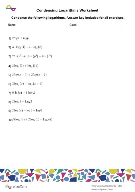 Logarithm Worksheets Solved Please Show The Work For Each Question