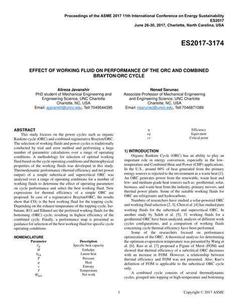 Pdf Effect Of The Working Fluid On Performance Of The Orc And Combined Brayton Orc Cycle