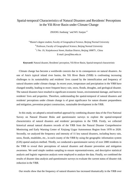 Pdf Spatial Temporal Characteristics Of Natural Disasters And Residents Perceptions In The
