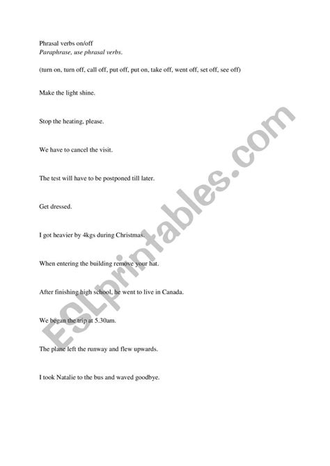 Phrasal Verbs Onoff Esl Worksheet By Bikufdikuf