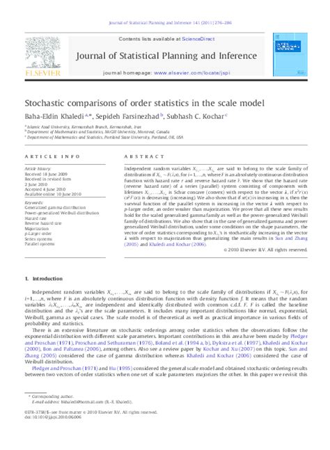 Pdf Stochastic Comparisons Of Order Statistics In The Scale Model Baha Eldin Khaledi And
