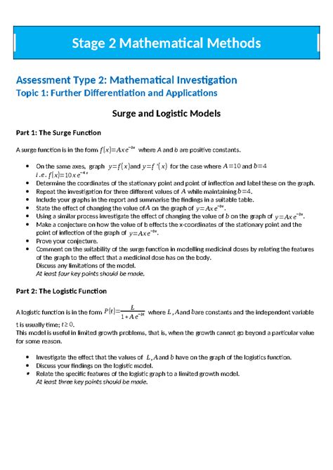 Stage 2 Mathematical Methods Further Differentiation And Applications