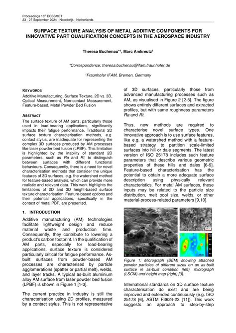 Pdf Advanced Surface Texture Analysis Of Metal Additive Components For Innovative Part