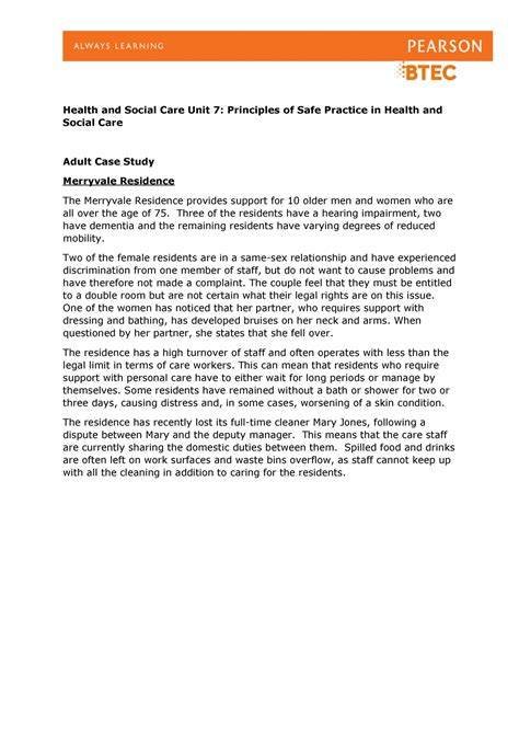 Unit 7 Principles Of Safe Practice In Health And Social Care Assignment