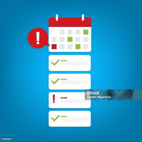 성공적으로 완료되고 완료되지 않은 작업이 포함된 일정 마감일 또는 이벤트 미리 알림입니다 벡터 그림입니다 경계 표지에 대한 스톡 벡터 아트 및 기타 이미지 Istock