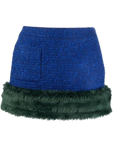 Saint Laurent Blue Tweed Mini Skirt Womens Fashion