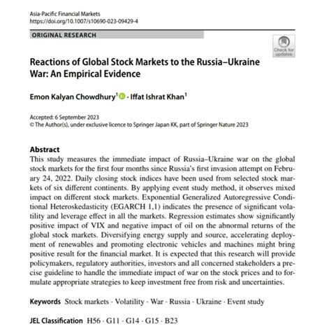 Emon Kalyan Chowdhury Phd On Linkedin War Stockmarket Springer