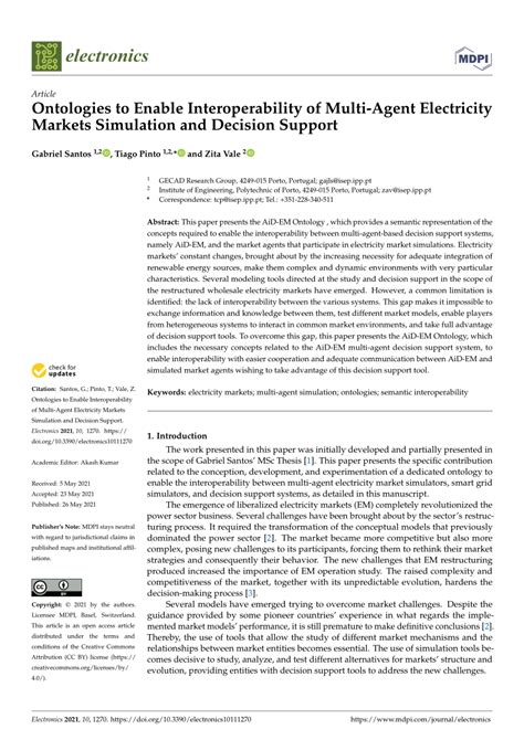 Pdf Ontologies To Enable Interoperability Of Multi Agent Electricity Markets Simulation And