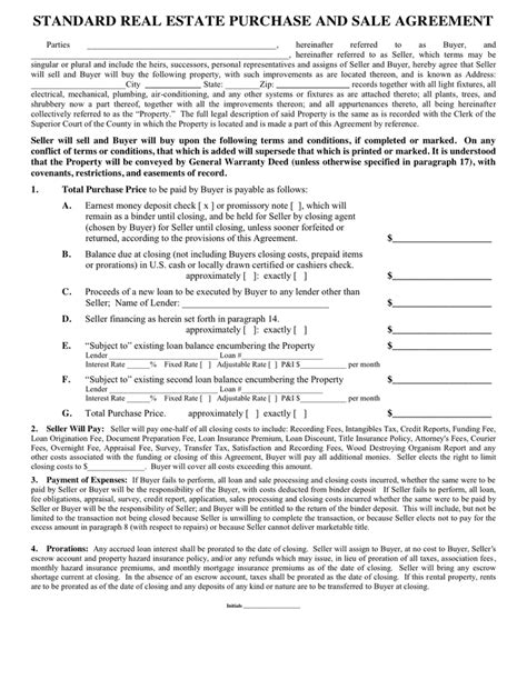 Standard Real Estate Purchase And Sale Agreement In Word And Pdf Formats