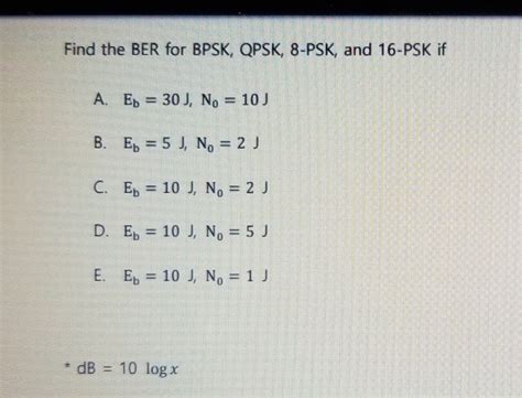 Solved 4 The Bit Error Rate Ber Curve For Bpsk Qpsk