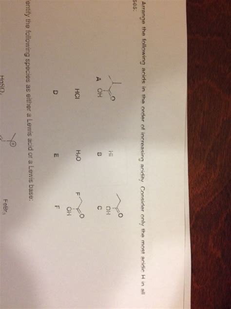Solved Arrange The Following Acids In The Order Of