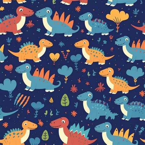 Premium Photo A Close Up Of A Pattern Of Dinosaurs On A Blue
