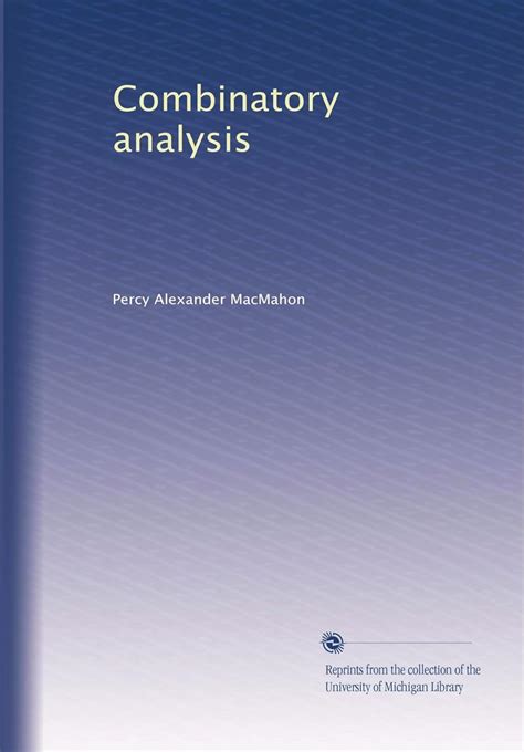 Combinatory Analysis Macmahon Percy Alexander Books