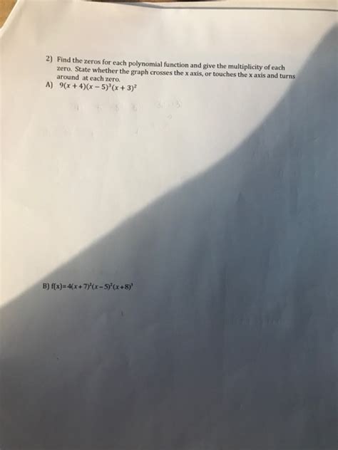 Solved Find The Zeros For Each Polynomial Function And Chegg