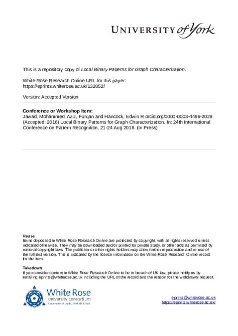 Pdf Local Binary Patterns For Graph Characterization