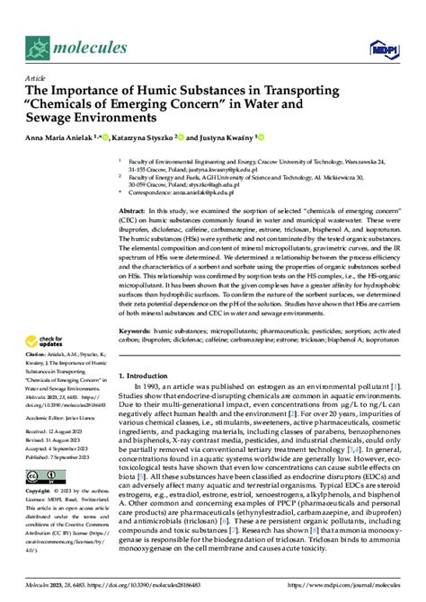 Pdf The Importance Of Humic Substances In Transporting “chemicals Of Emerging Concern” In