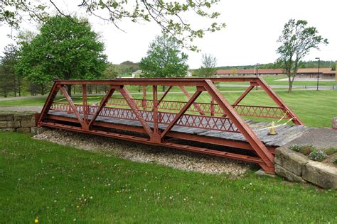 Truss Bridges Red Metal Bridge In A Green Field Historical Truss