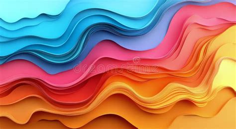 Colorful Layered Waves In Vibrant Hues Creating A Striking Abstract Design For Digital Art Stock