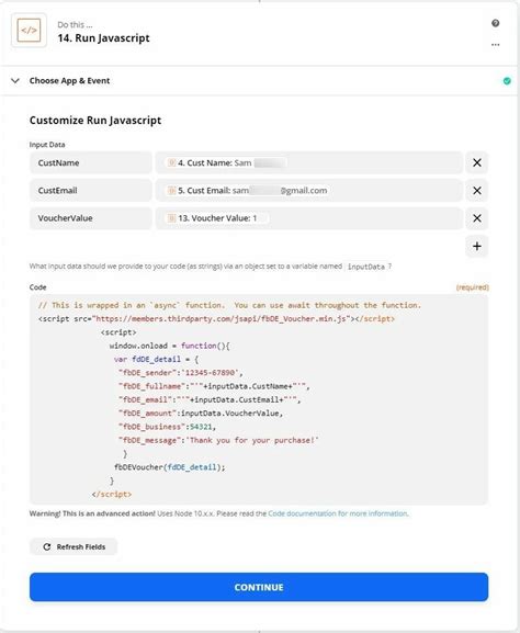 How Do I Add This Javascript Code To Zapier To Issue A 3rd Party T