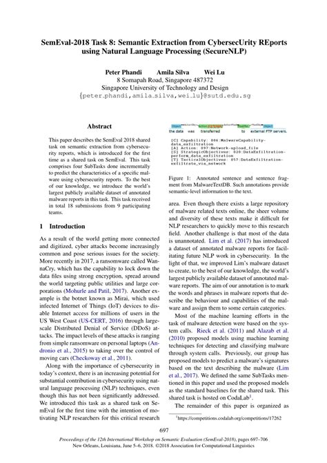 Pdf Semeval 2018 Task 8 Semantic Extraction From Cybersecurity Reports Using Natural Language