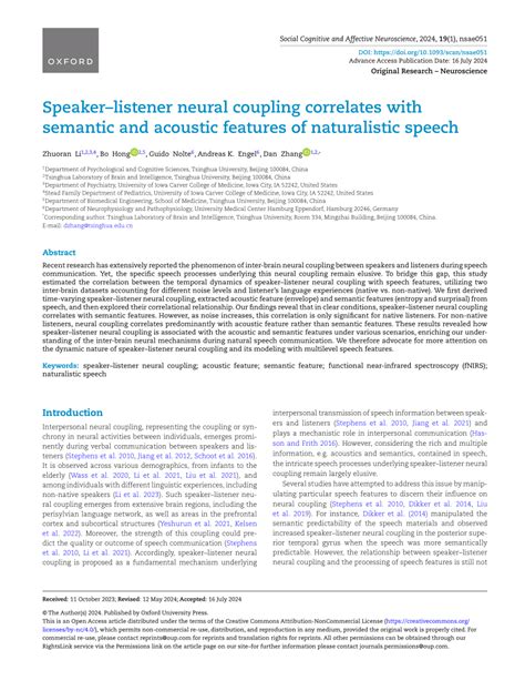 Pdf Speaker Listener Neural Coupling Correlates With Semantic And Acoustic Features Of