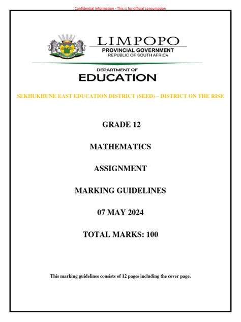 Seed Math Gr 12 Assignment Memo 07 May 2024 Pdf Mathematics