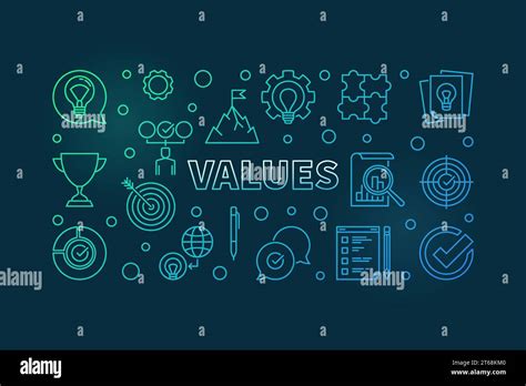 Business Values Vector Horizontal Colorful Outline Illustration On Dark