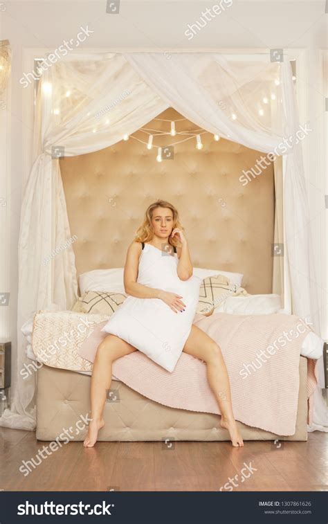 Beautiful Blonde Girl Lingerie On Bed Stock Photo Shutterstock