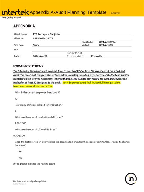 A Audit Planning Template Pdf Business